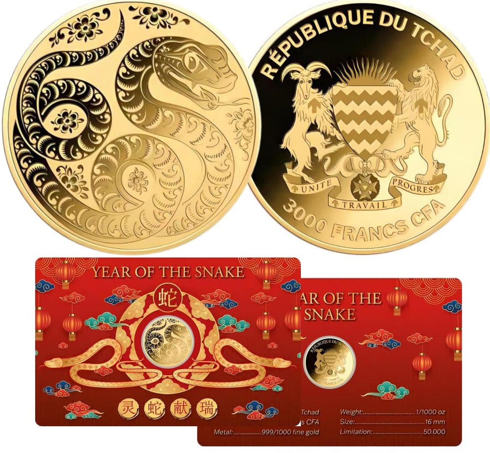 Chad – 2025 YEAR OF SNAKE Commemorative Gold Coin in Card – Numismate®