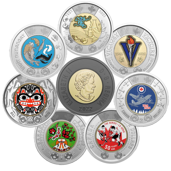 Canada Toonies ( 2 Dollars ) Colourized coins Set - $2 x 8 Coins ...