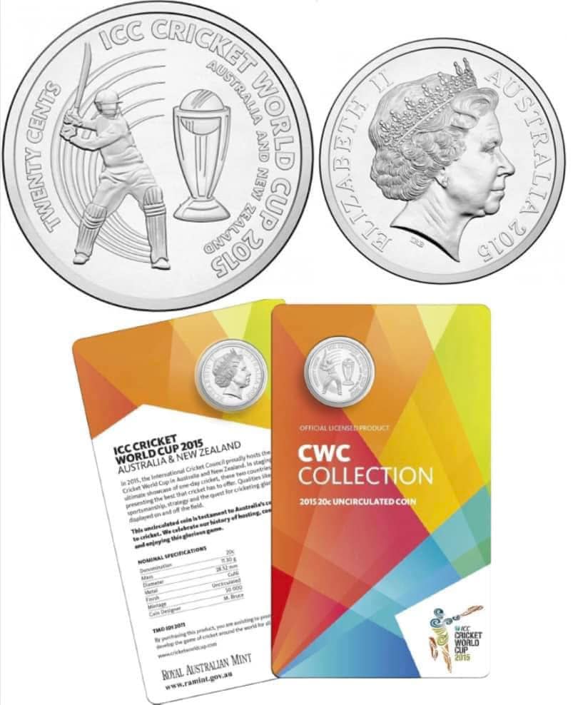 2015 - ICC Cricket World Cup Commemorative Coin Carded in Original Roy ...