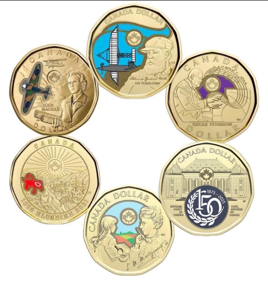 Canada Loonies (One Dollar) Colourized coins Complete Set - $1 x6 Coin ...